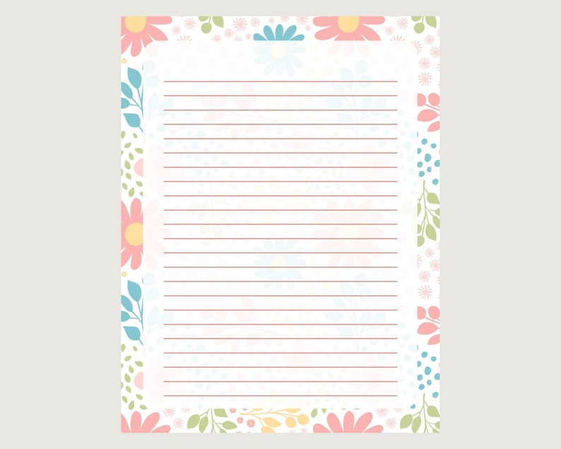 Floral Writing Paper Printable Printable Lined Writing - Etsy
