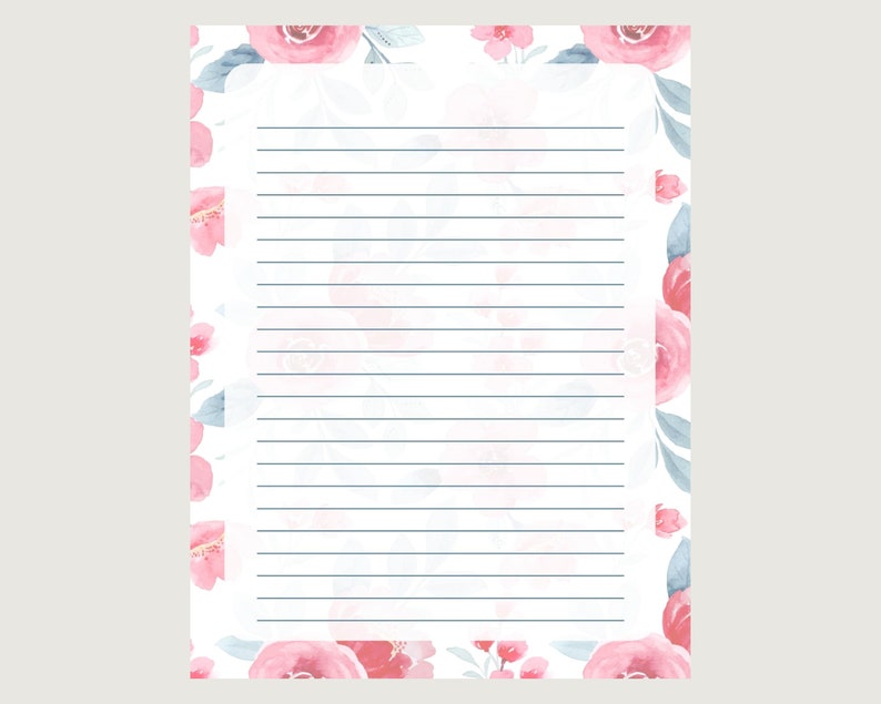 Floral Writing Paper Printable Printable Lined Writing - Etsy