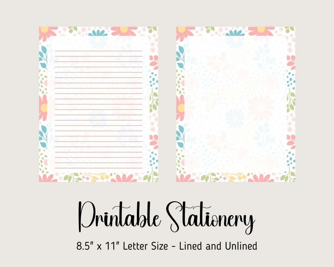 Floral Writing Paper Printable Printable Lined Writing - Etsy