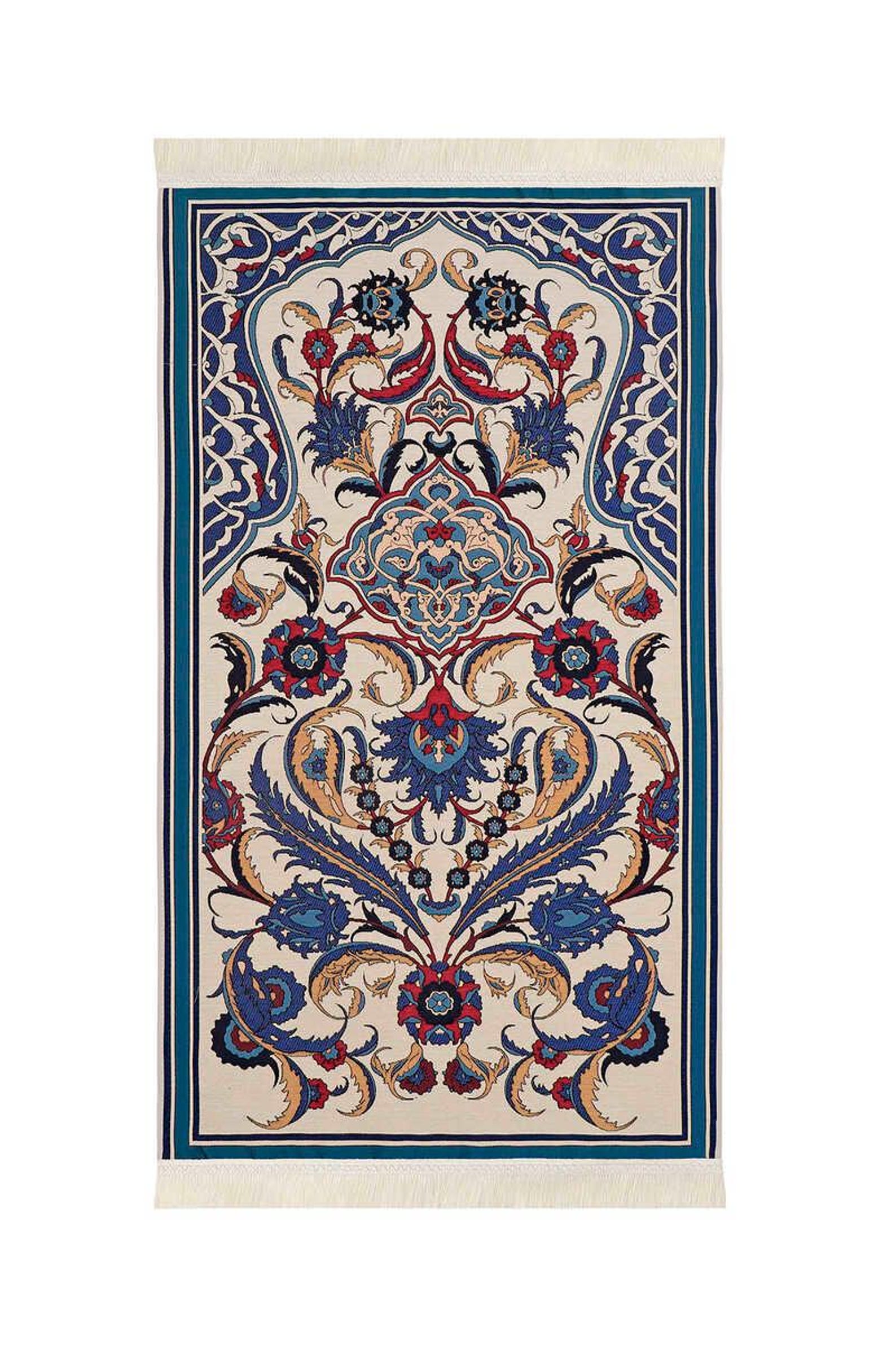 Turkish Gobelin Prayer Rug, Blue Tile Patterned Seccade, Islamic Decor ...