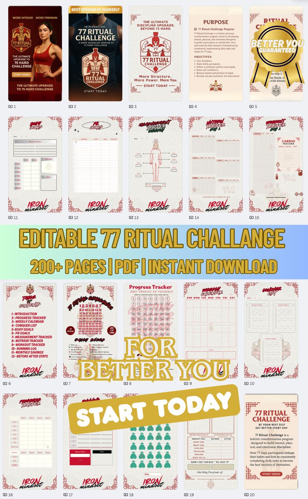 Editable 77 Day Ritual Challenge | Printable Digital Planner | 75 Hard ...