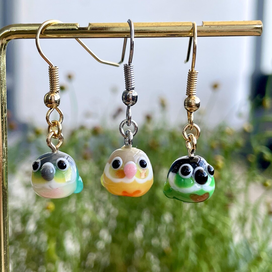 Green Cheek Conure Earrings: Lampwork Glass Parrot Jewelry - Etsy