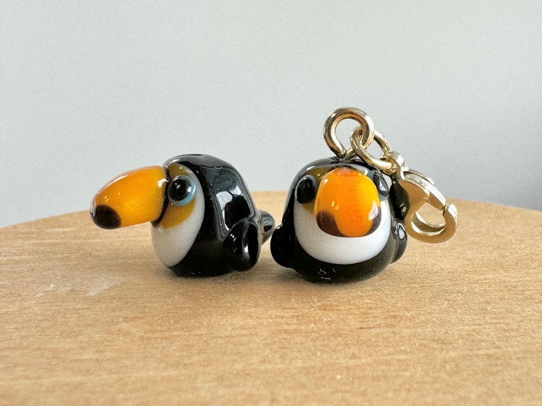 Tiny Toco Toucan Glass Bead Zipper Charm / Keychain / Phone Strap Charm ...