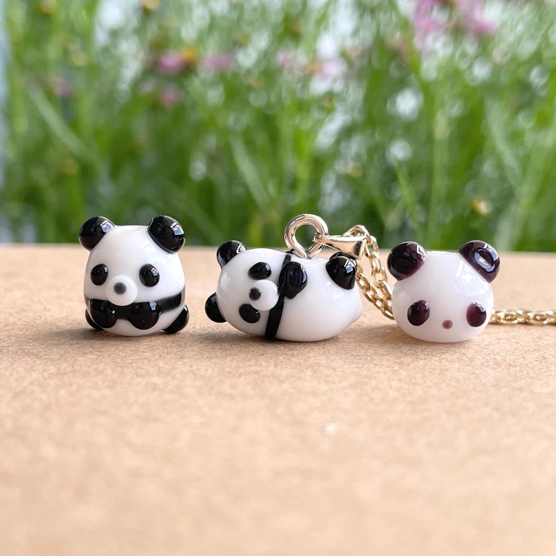 Lampwork Glass Panda Necklace: Handmade Miniature Animal Jewelry - Etsy