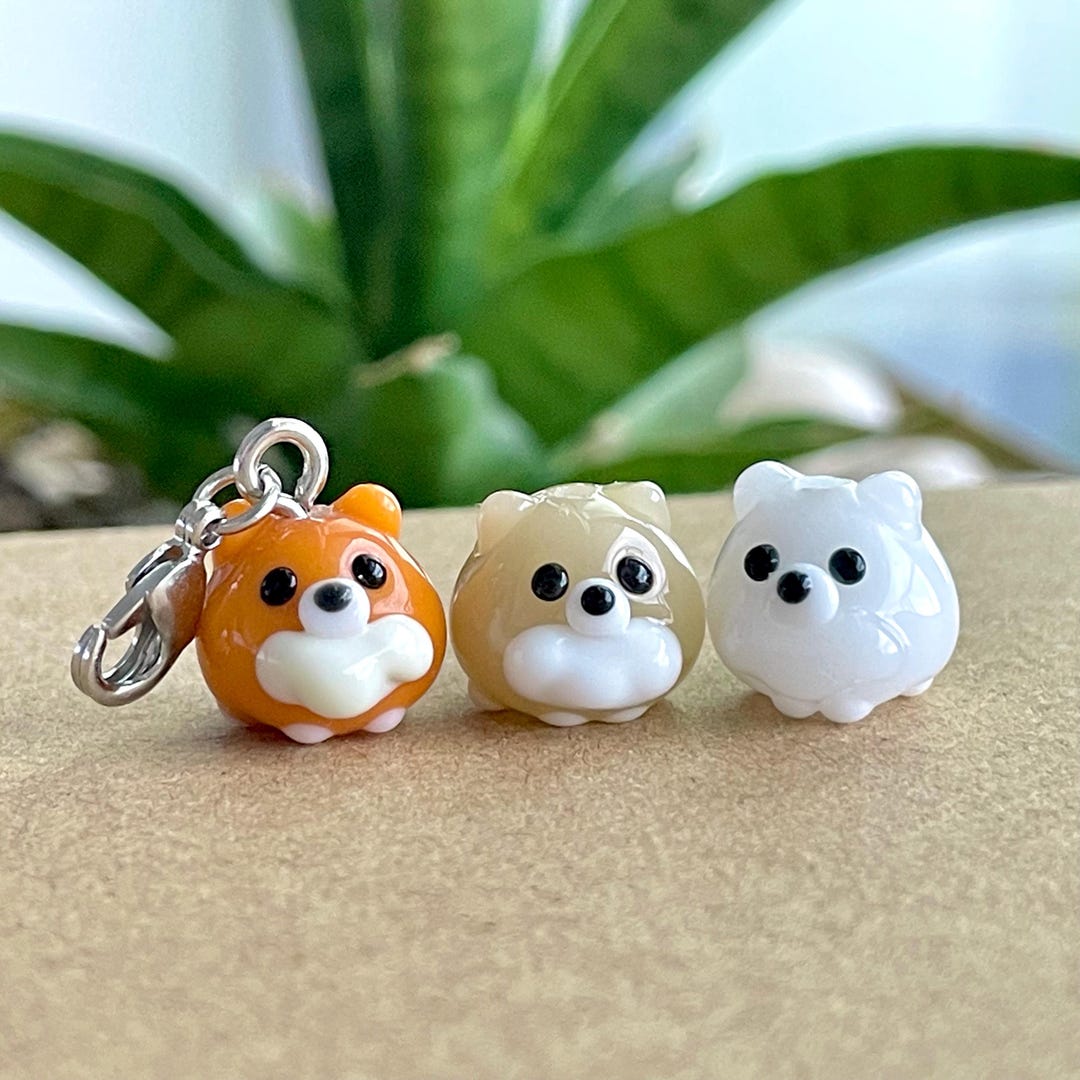Pomeranian Glass Bead Charm - Handmade Lampwork, Zipper / Keychain ...