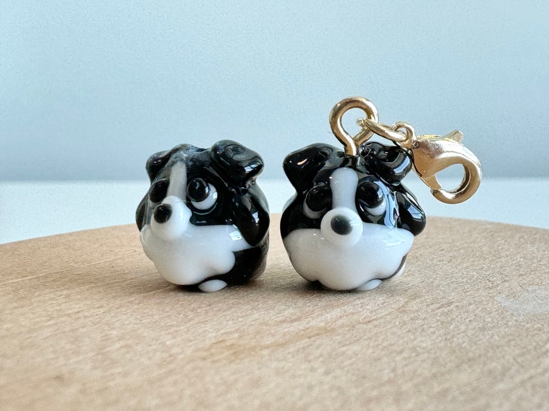 Handmade Lampwork Border Collie Bead, Cute Glass Pet Zipper Pull ...