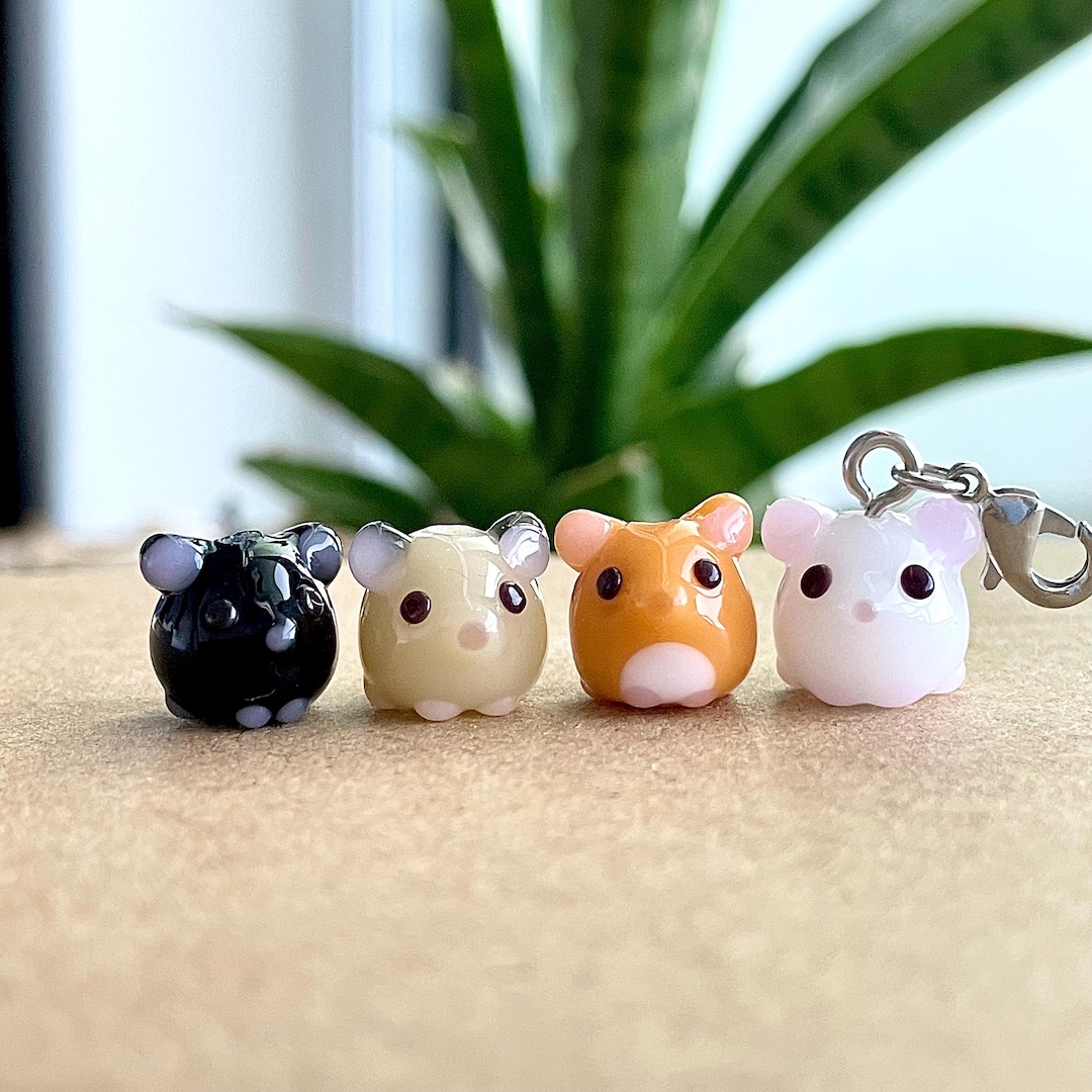 Handmade Lampwork Glass Hamster Bead: Clip on Charm, Zipper Pull ...