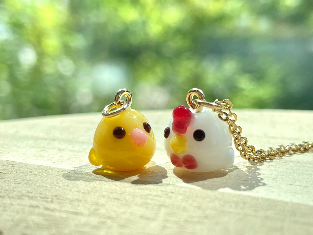 Tiny Chicken / Baby Chick Necklace: Handmade Lampwork Glass Miniature ...