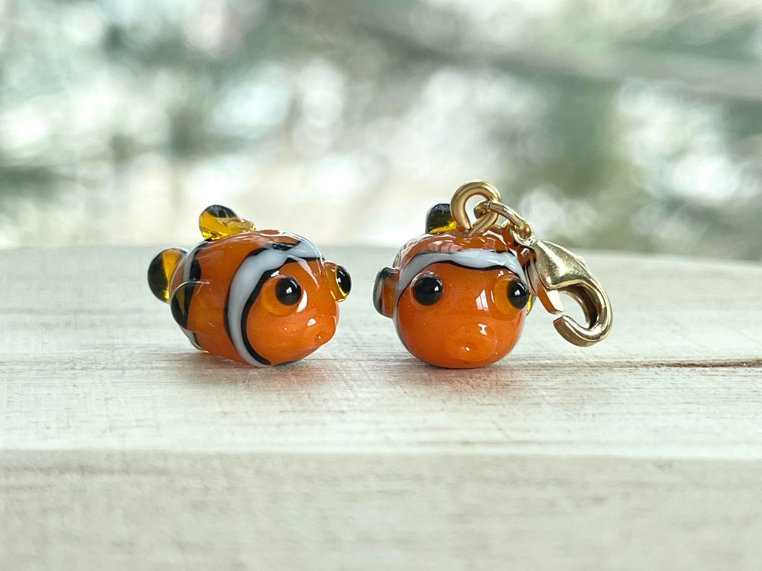 Clownfish Glass Beads, Tiny, Clip on / Keychain / Phone Strap Charm ...