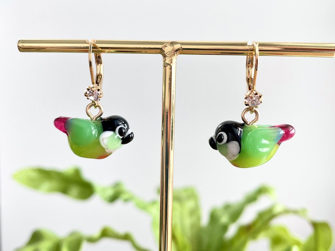 Green Cheek Conure Earrings: Gold Plated Parakeet Jewelry - Etsy