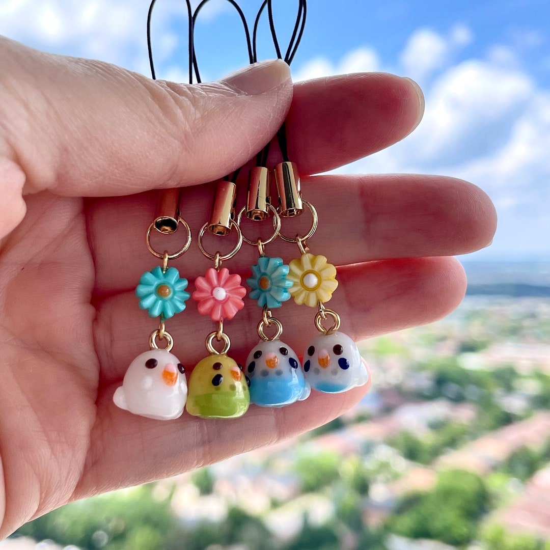 Budgie Phone Charm: Glass Parakeet Bead, Bird Lover Gift - Etsy