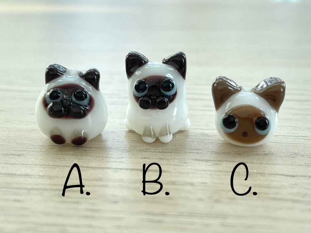 Siamese Cat / Himalayan Cat / Birman Cat Glass Beads, Clip on Charm ...