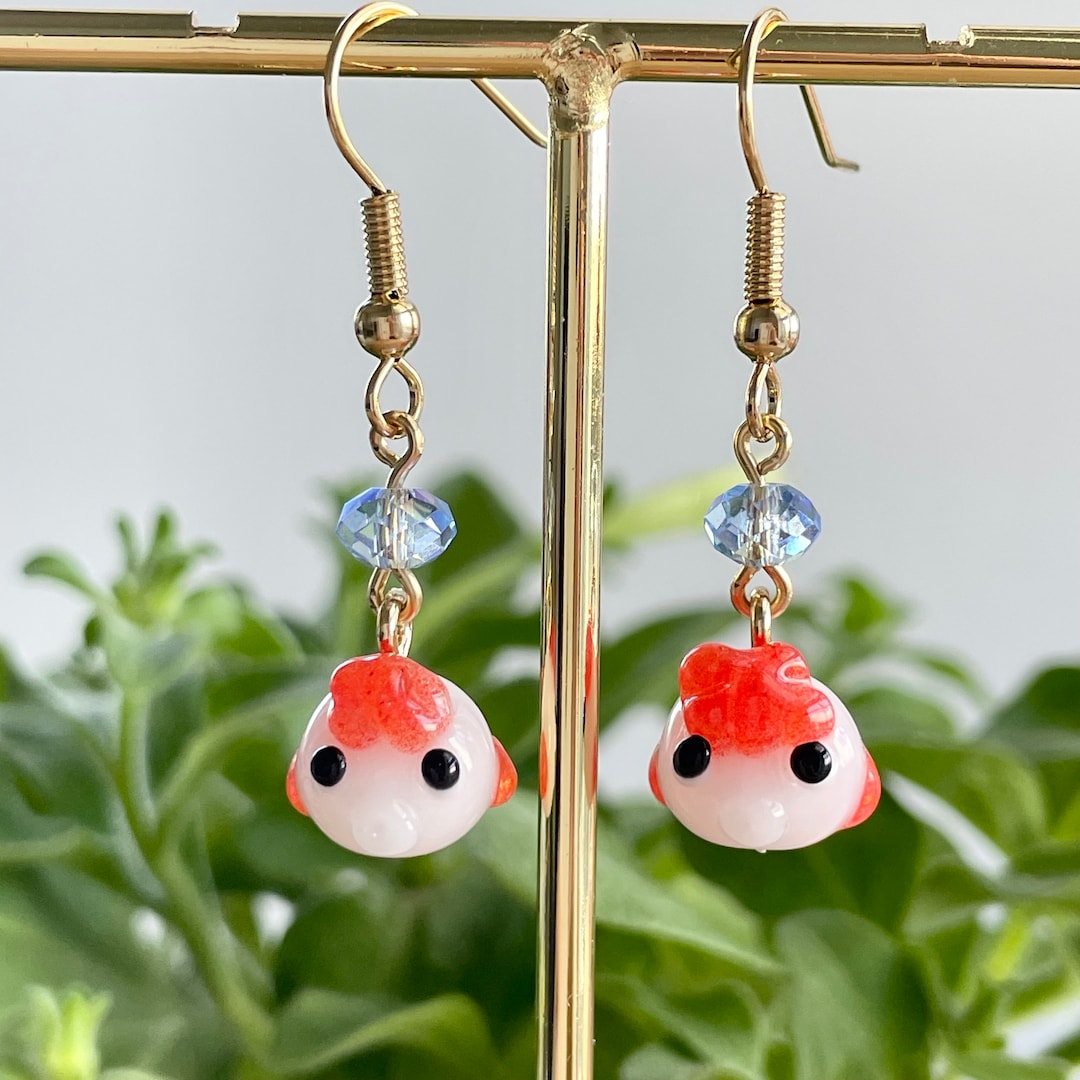 Goldfish Earrings, Gold / Silver Plated, Swarovski Crystal, Handmade ...