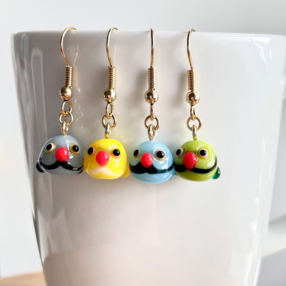 Indian Ringneck Parakeet Earrings, Tiny, Yellow / Green / Blue / Gray ...