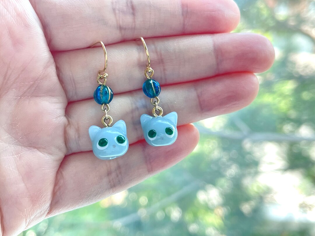 Archangel Blue Cat Earrings, Cat Head, Cute, Pet, Animal, Blue Cat ...