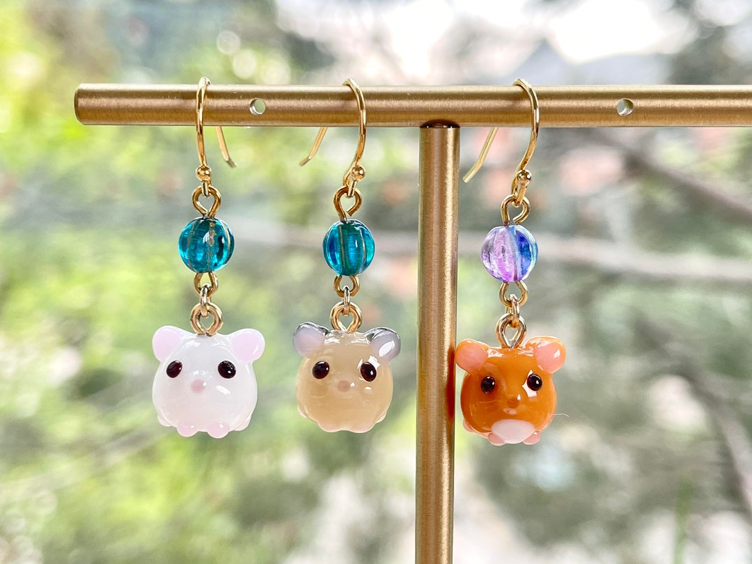 Hamster Earrings, Blonde / Brown / White Hamster, Handmade Glass Beads ...