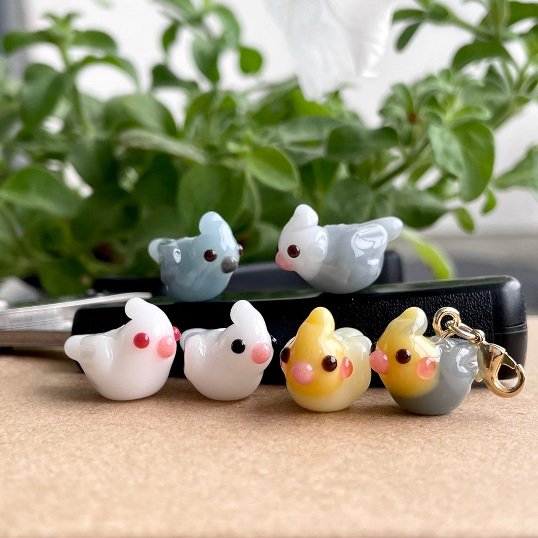 Cockatiel Glass Bead Zipper / Keychain / Phone Strap Charm, Normal Grey ...