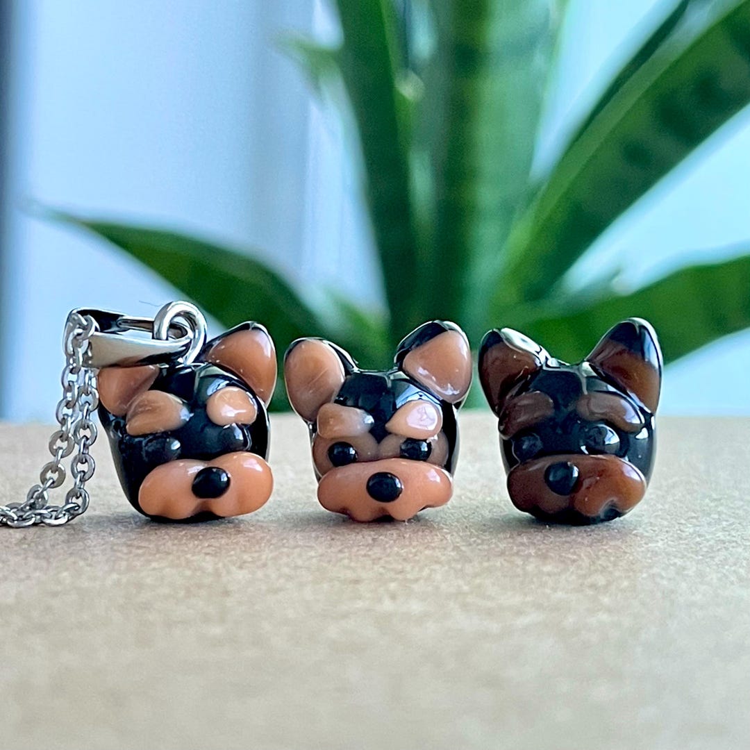 Tiny Yorkie Necklace: Handmade Lampwork Glass Miniature Dog Animal ...