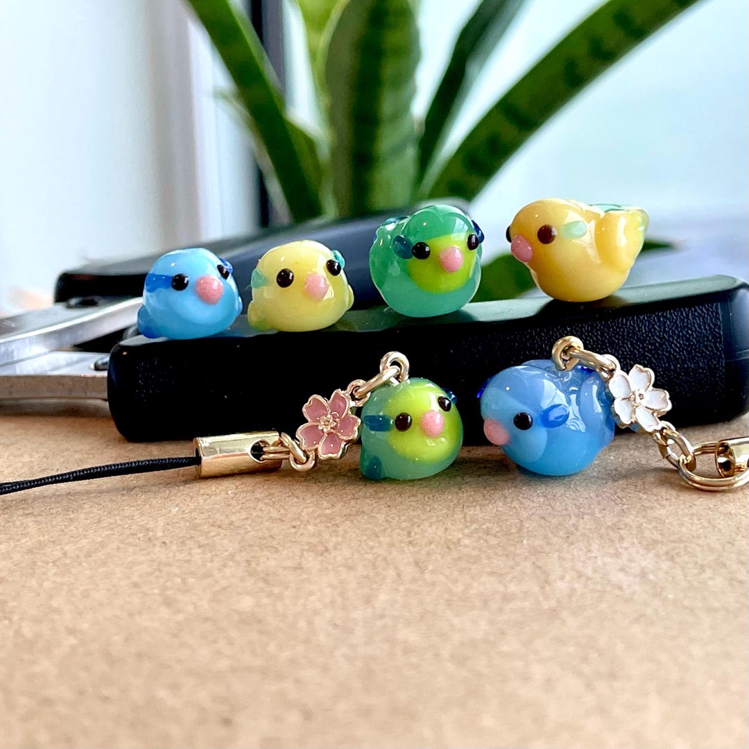 Parrotlet Glass Bead Phone Strap Charm, Cute Parrot Miniature ...