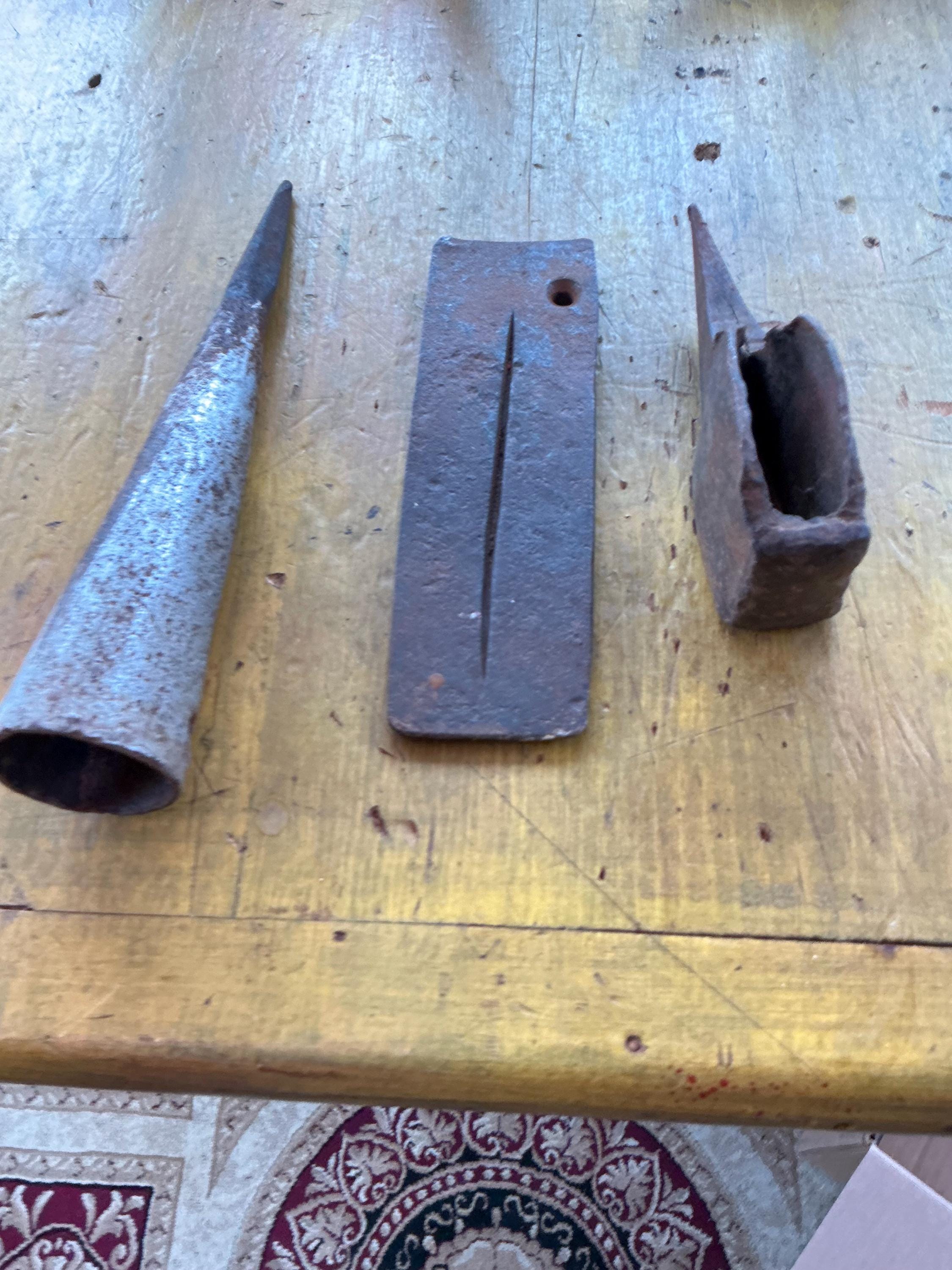 3 Old Primitive Loggers Tools Sawing Wedge, Pickaroon, S & Nealley Pick ...