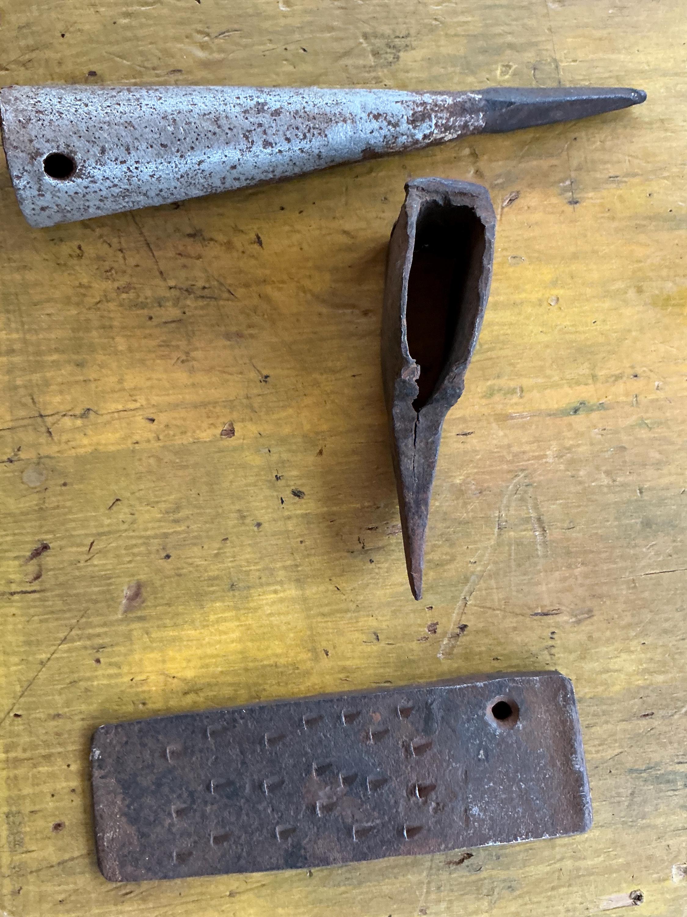 3 Old Primitive Loggers Tools Sawing Wedge, Pickaroon, S & Nealley Pick ...