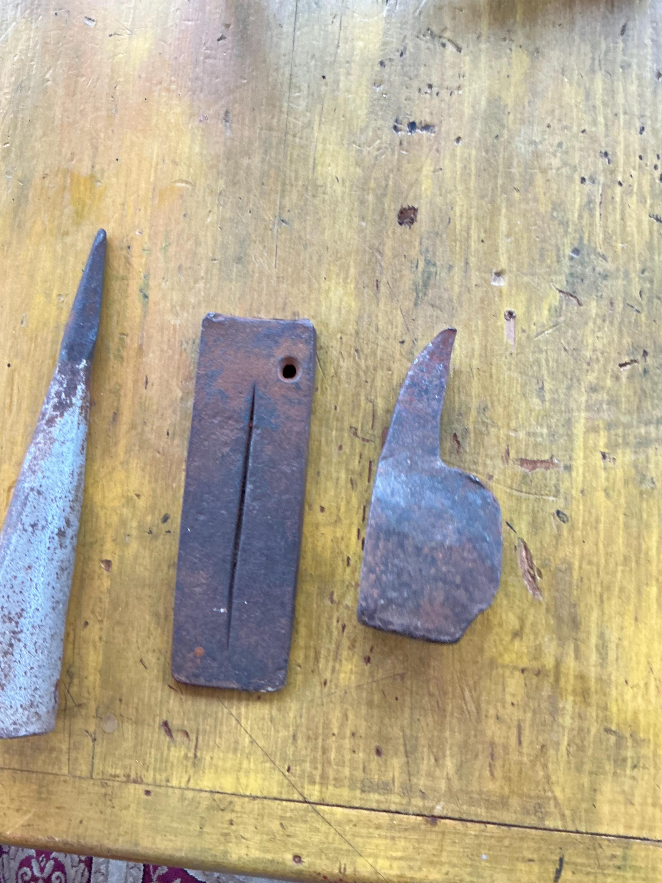 3 Old Primitive Loggers Tools Sawing Wedge, Pickaroon, S & Nealley Pick ...