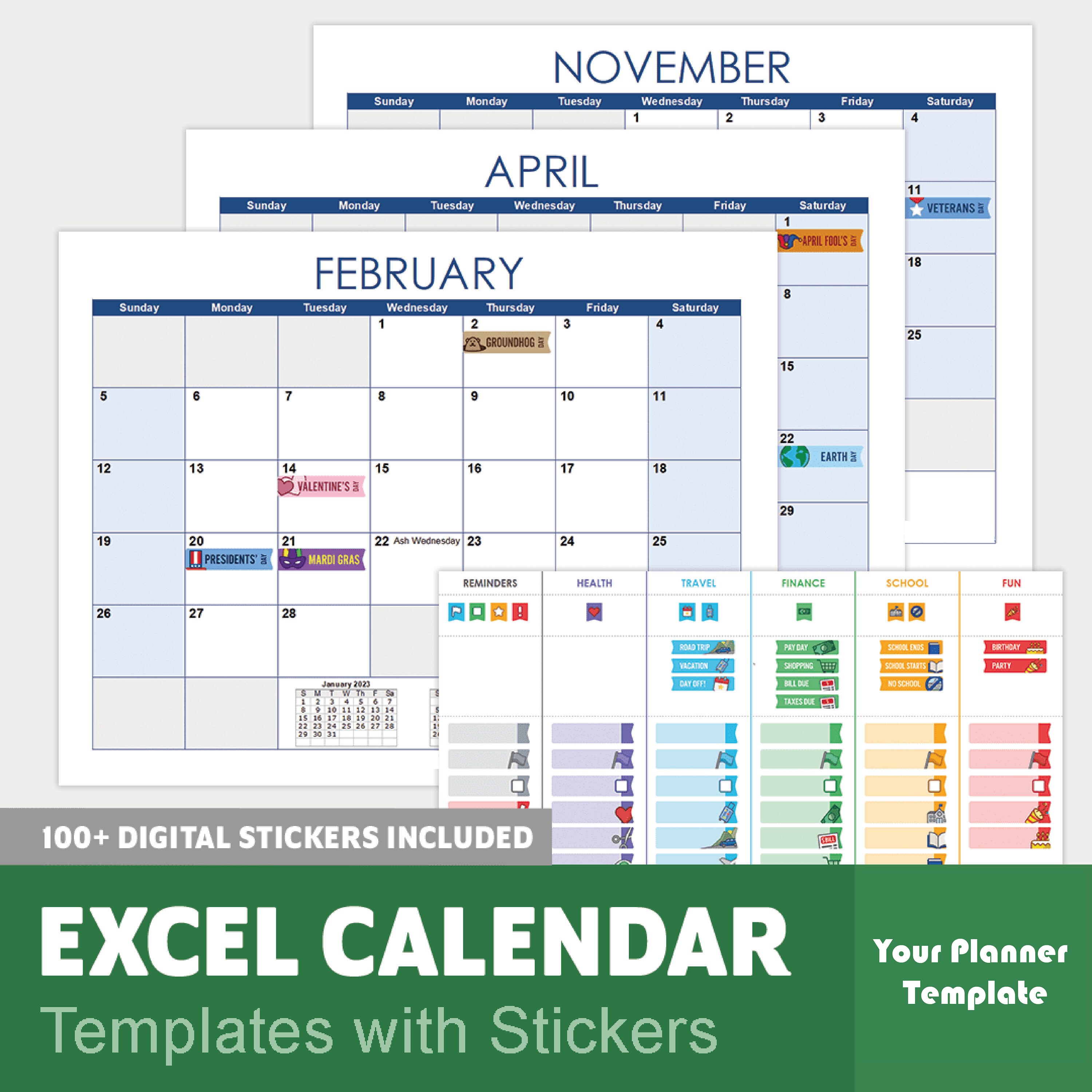 Over 100 Digital Calendar Stickers and Planner Stickers, Shown for ...