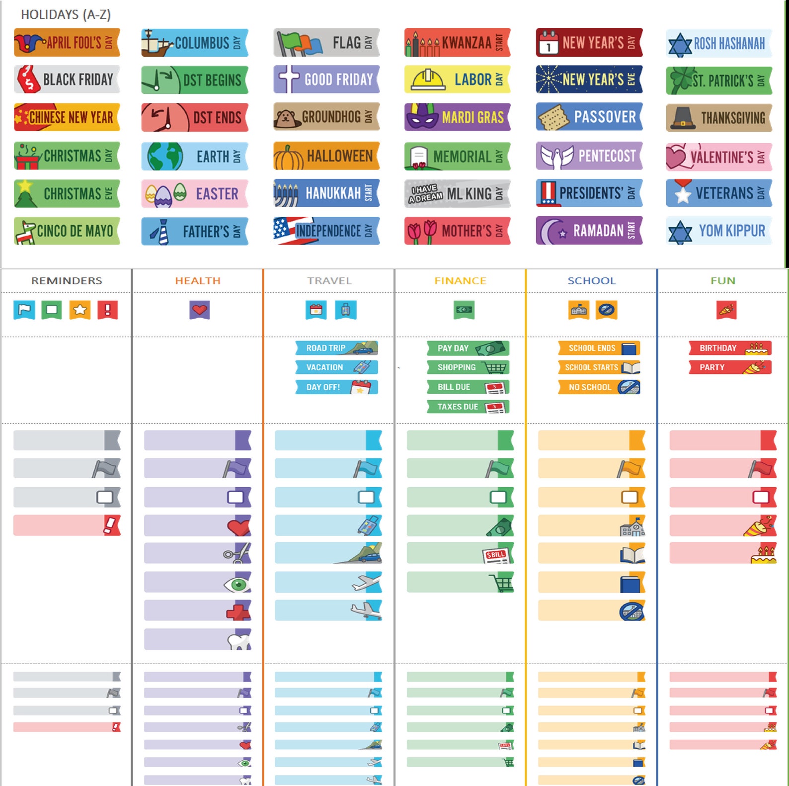 Over 100 Digital Calendar Stickers and Planner Stickers, Shown for ...