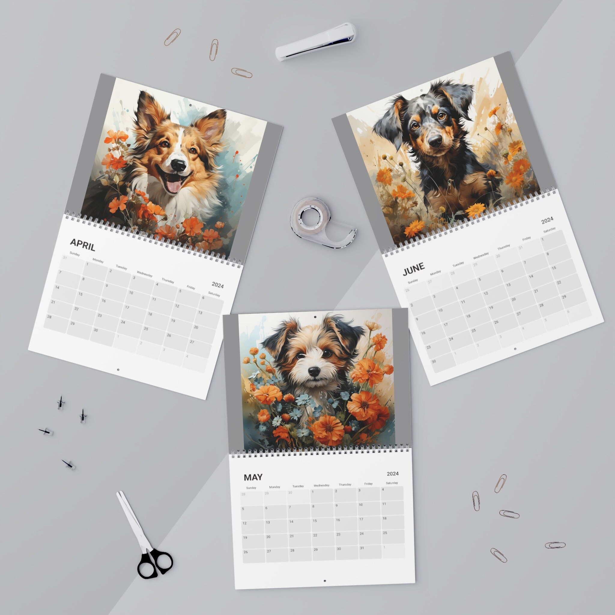 Dogs with Flowers Calendar (2024) sold by Whimsical Constellation | SKU ...