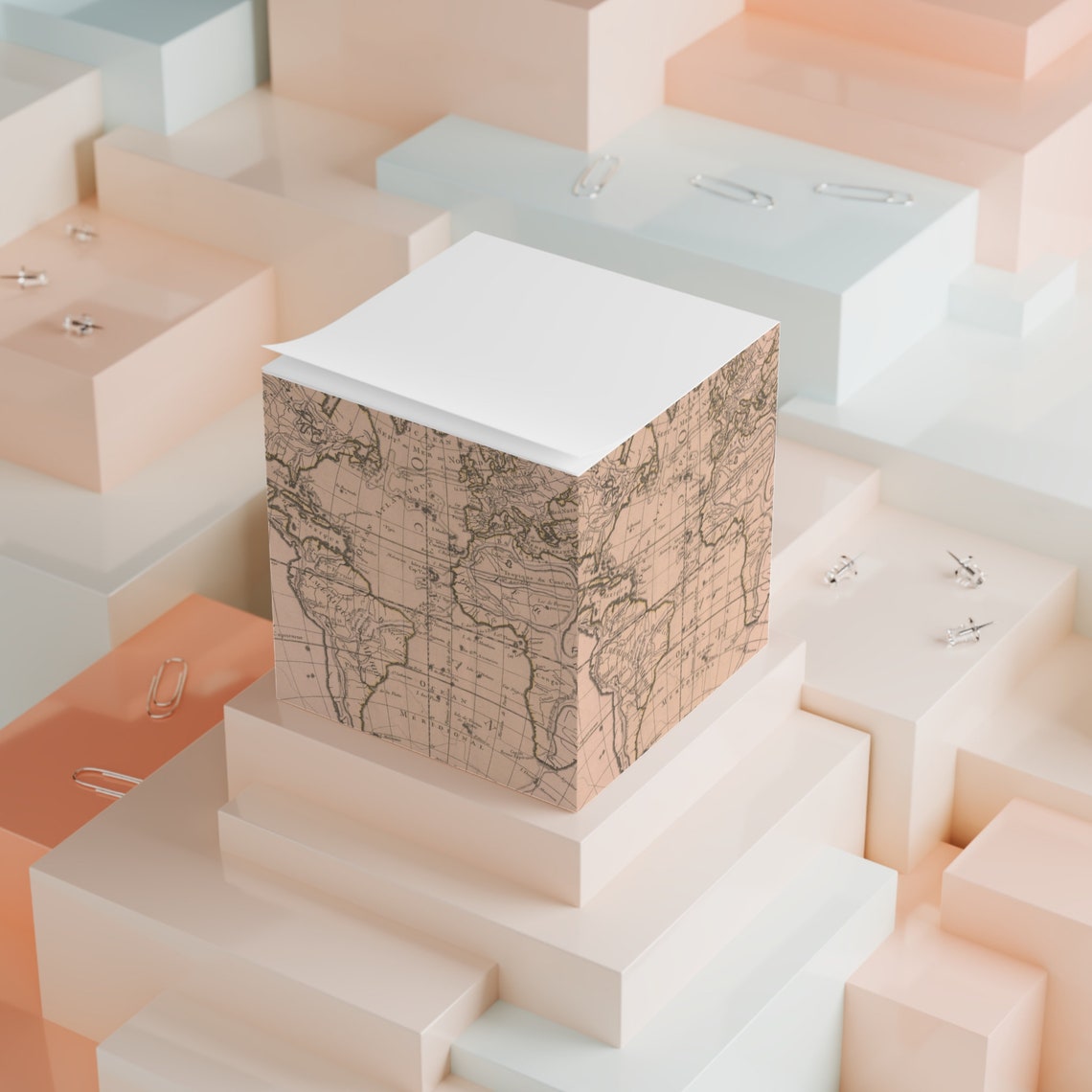 World Map Note Cube - Etsy