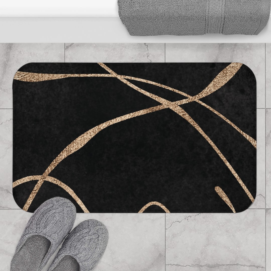 Black, Gold Bath Mat - Etsy