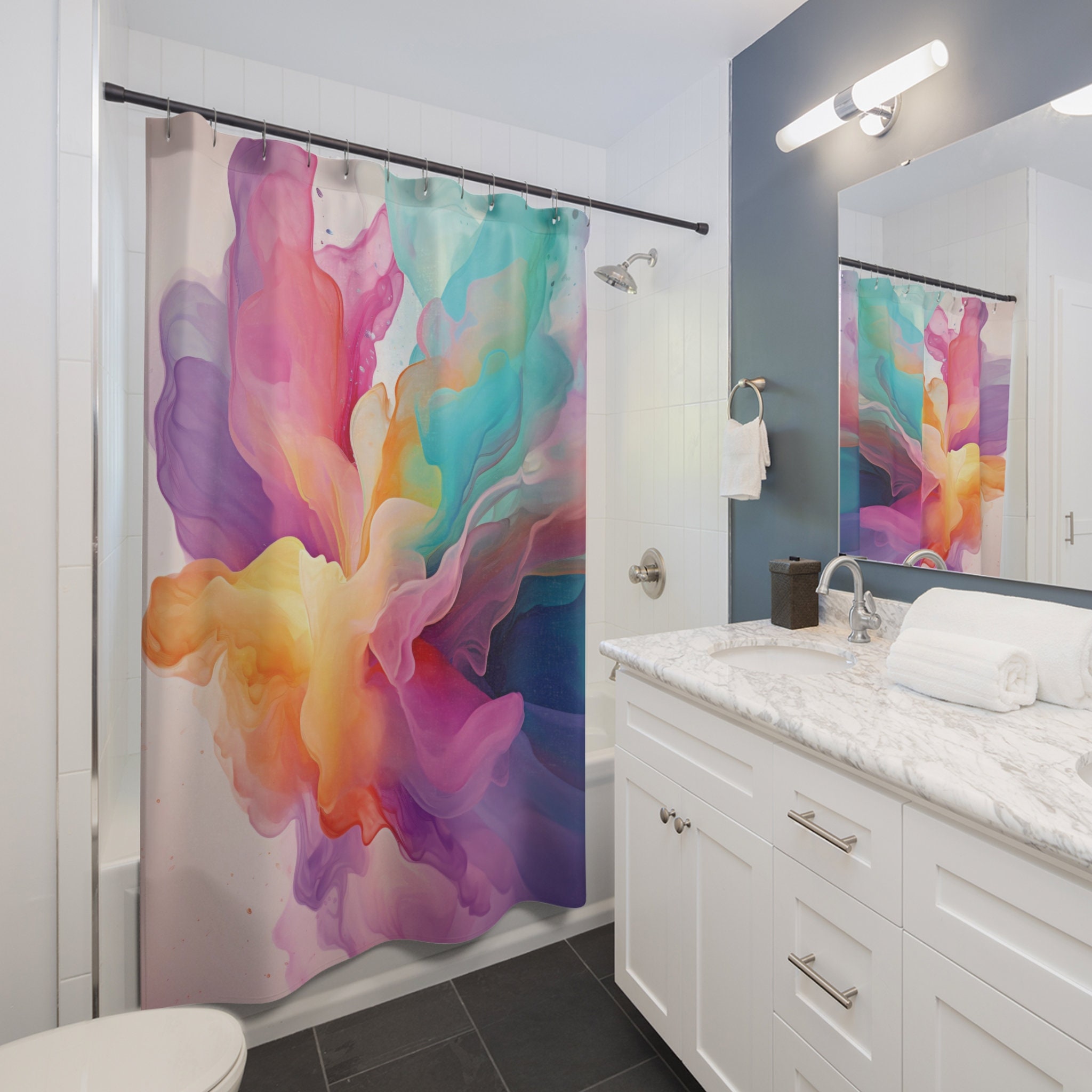 Blue, Purple, Pink Gold, Yellow Shower Curtain, Colorful Shower ...