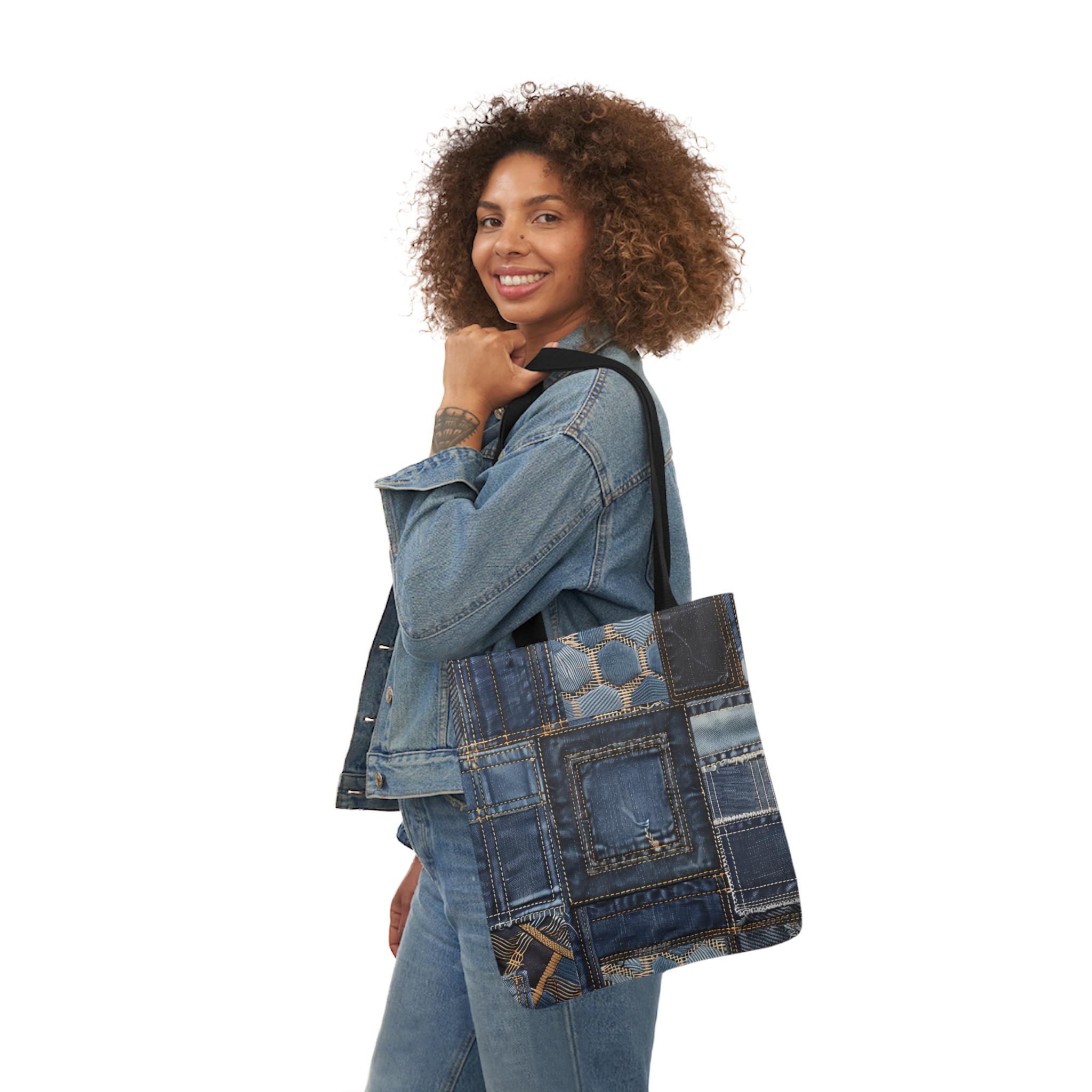Denim Design Canvas Tote Bag, 5-color Straps - Etsy