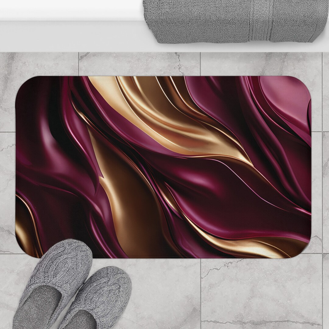 Burgundy, Gold Bath Mat - Etsy
