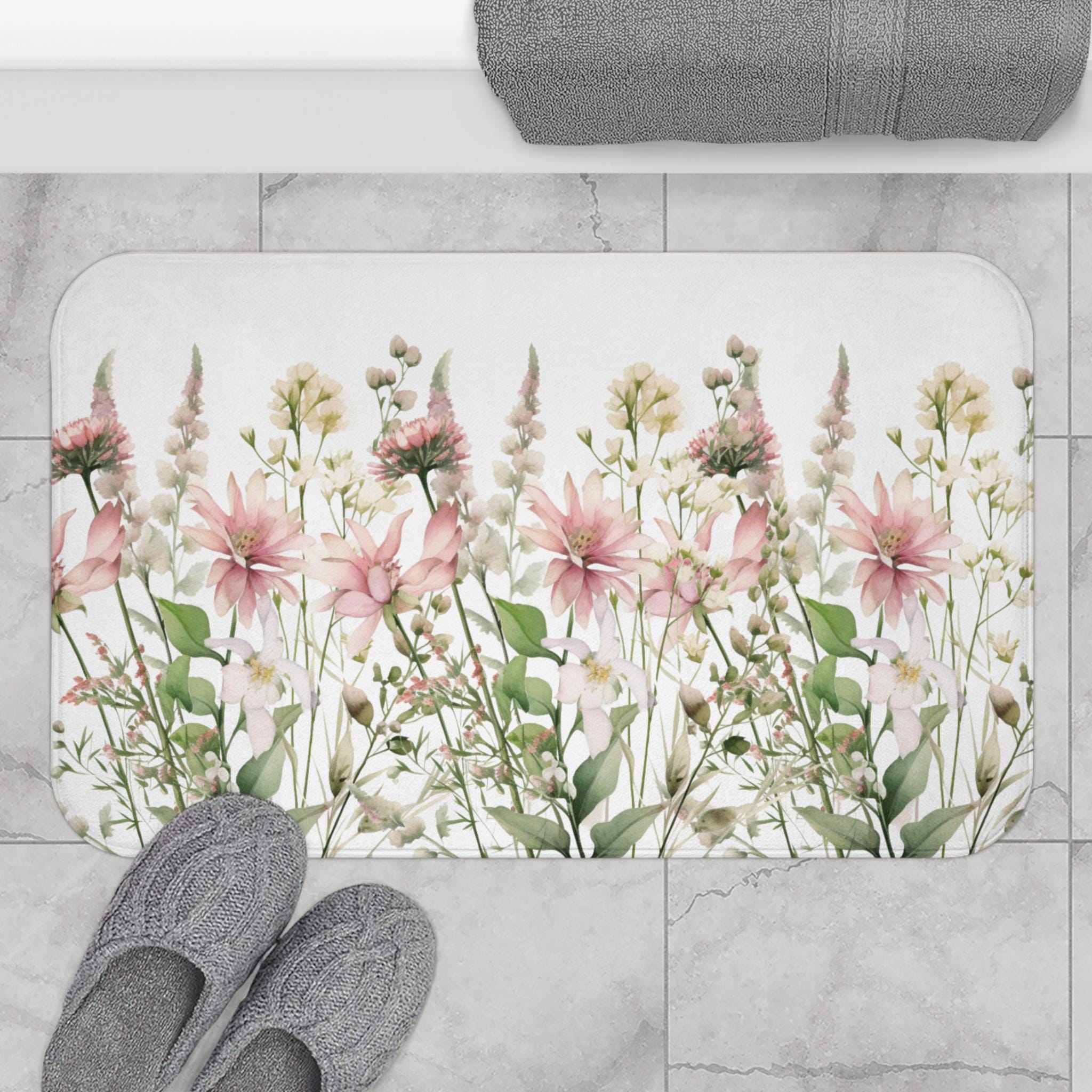 Floral Memory Foam Bath Mat: Elegant Bathroom Decor - Etsy