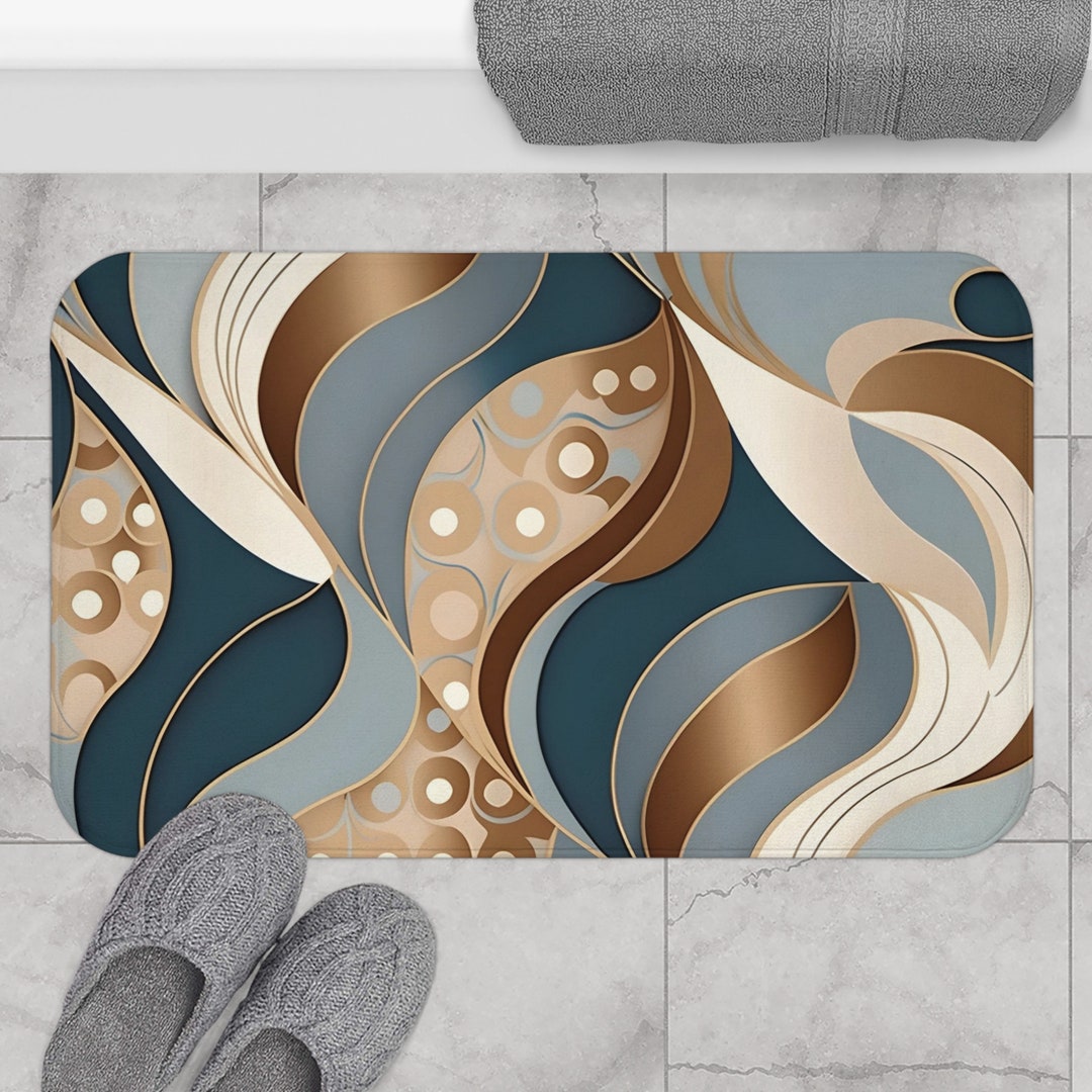 Grey, Blue, Gold Bath Mat - Etsy