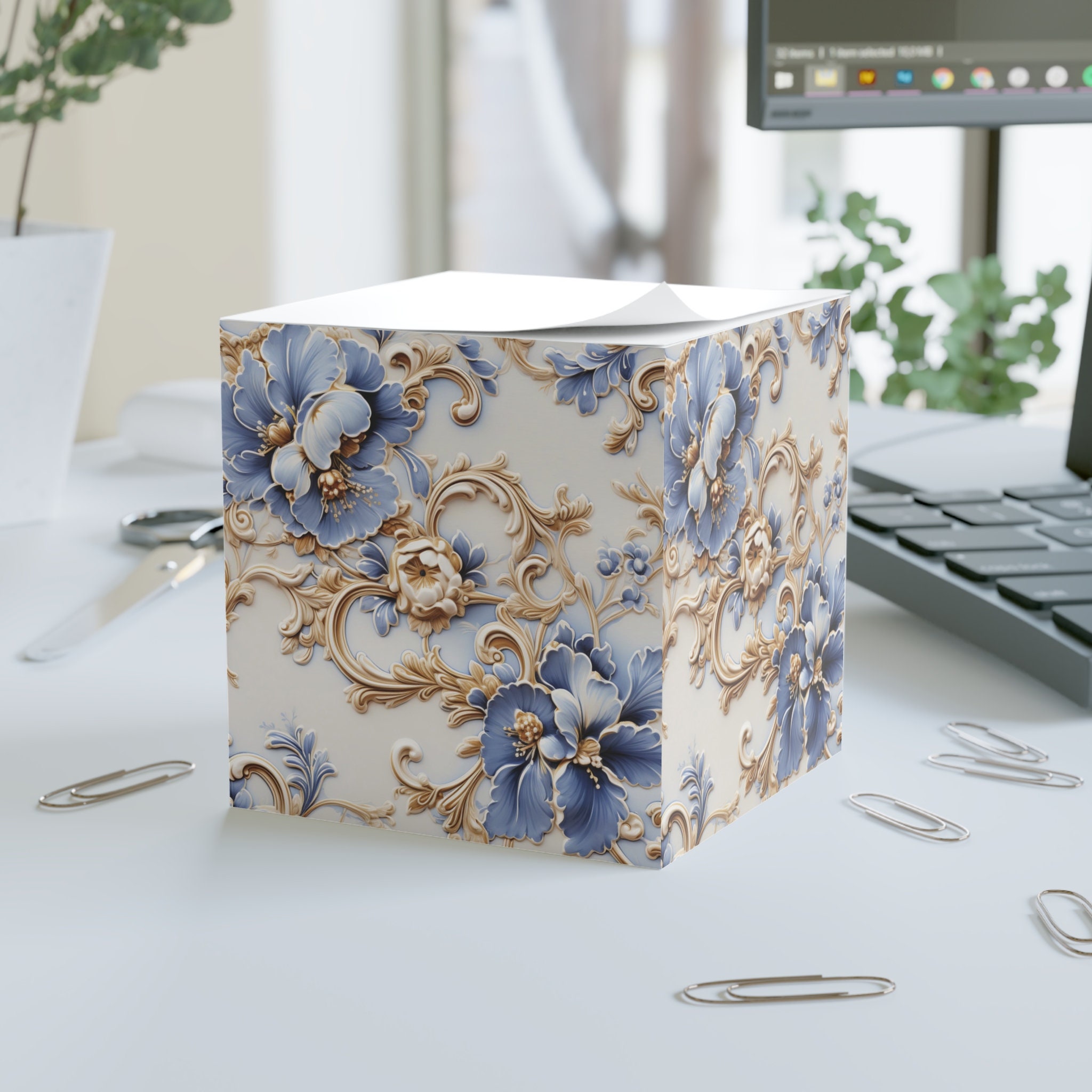 Blue and Gold Note Cube - Etsy