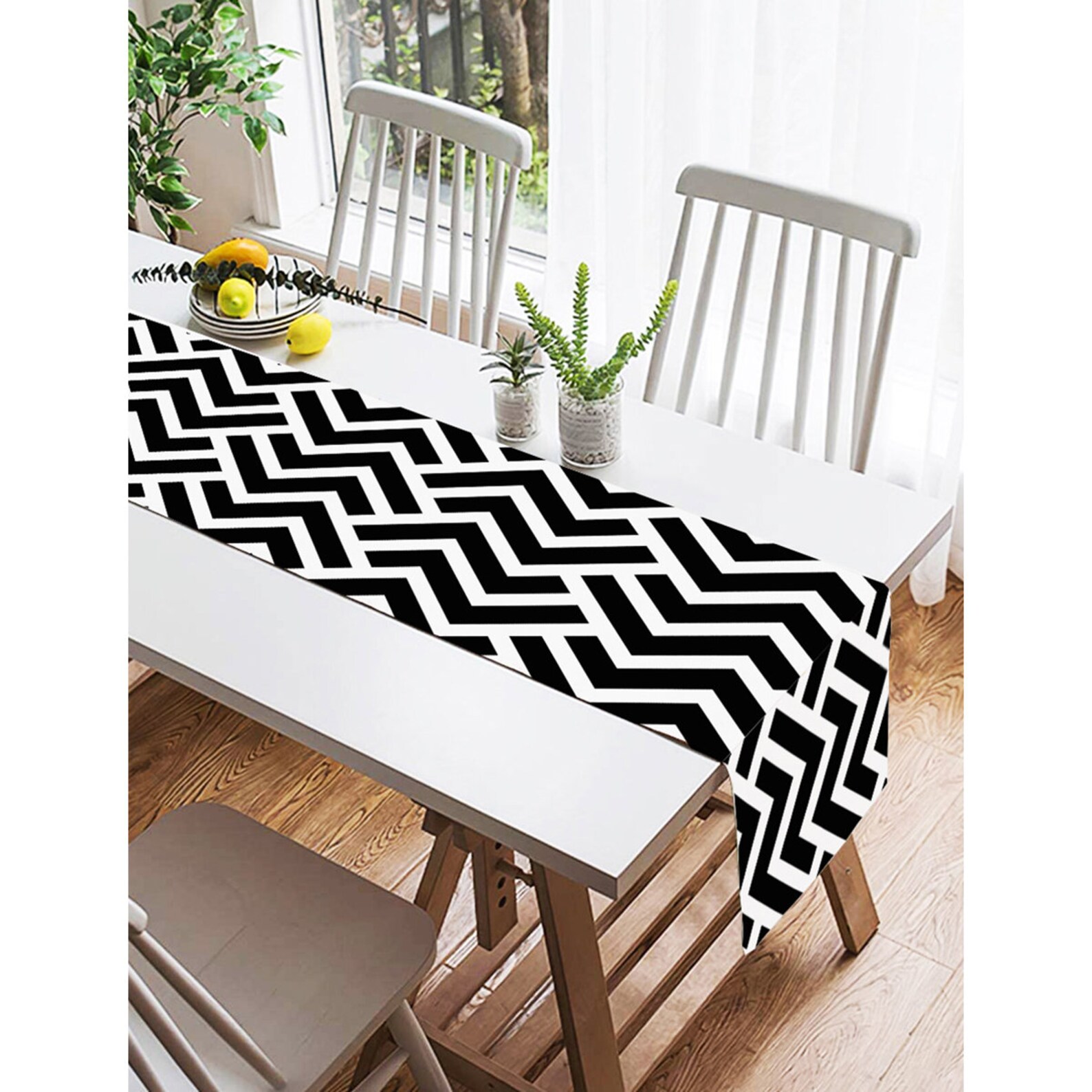 Black Zigzag Table Runner,geometric Dining Room Table Cloth,black and ...
