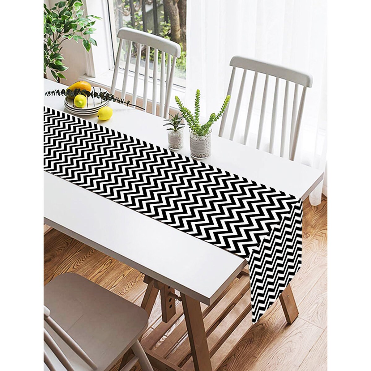 Black Zigzag Table Runner,geometric Dining Room Table Cloth,black and White Kitchen Table Top ...