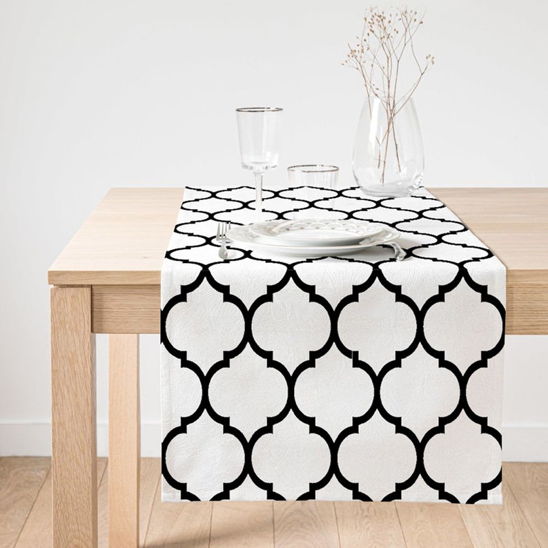 Black Zigzag Table Runner,geometric Dining Room Table Cloth,black and White Kitchen Table Top ...