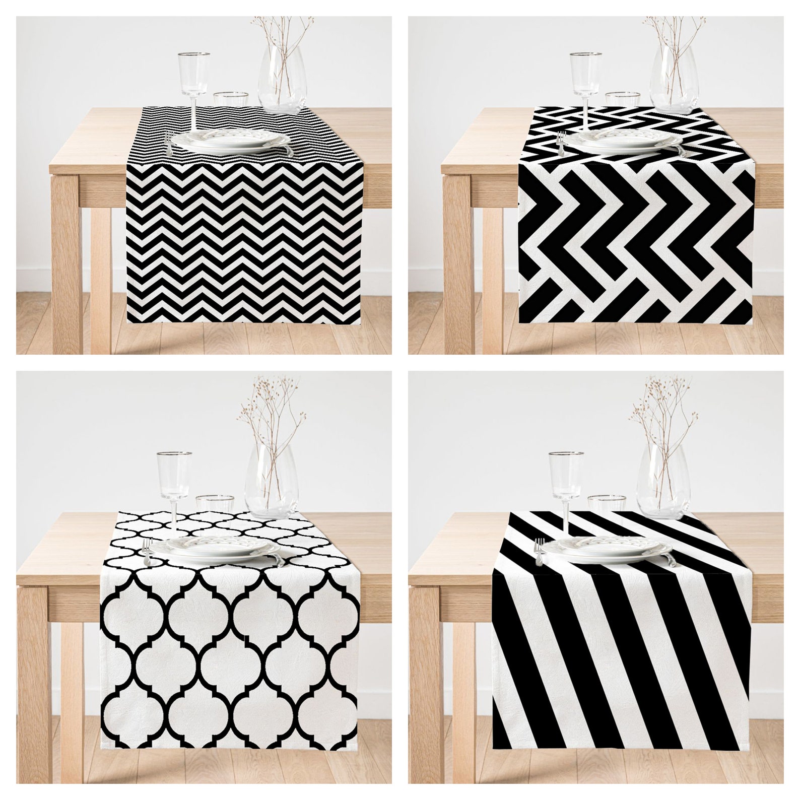 Black Zigzag Table Runner,geometric Dining Room Table Cloth,black and ...