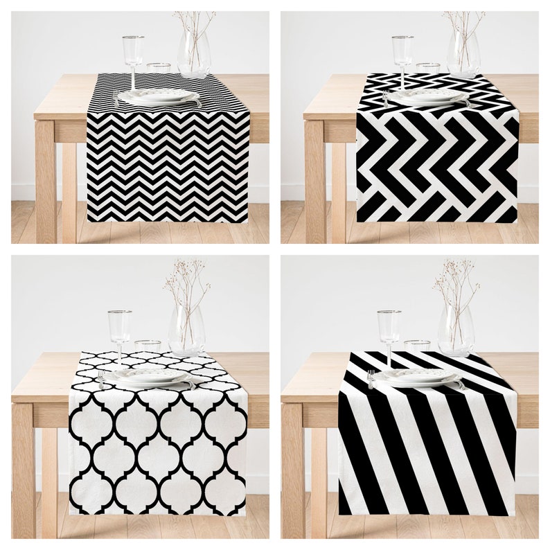 Black Zigzag Table Runner,geometric Dining Room Table Cloth,black and White Kitchen Table Top ...