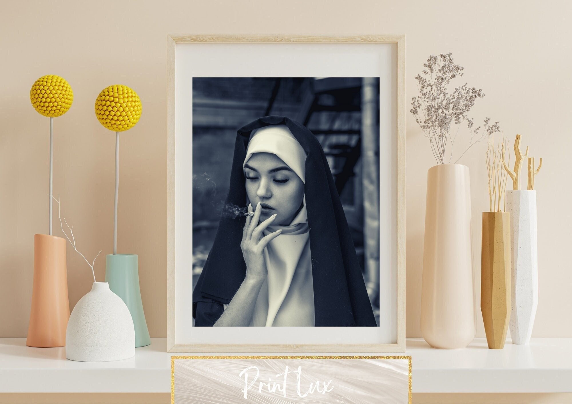 The Secret Vice Digital Download Black and White Nun Having a Cigarette ...