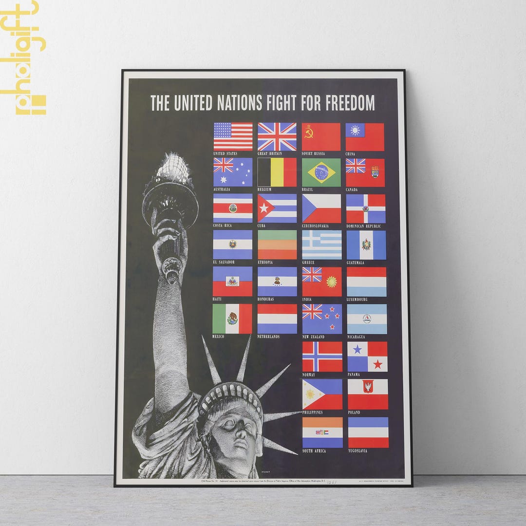 WWII Allied Nations Poster | Vintage Fight for Freedom Print - Etsy