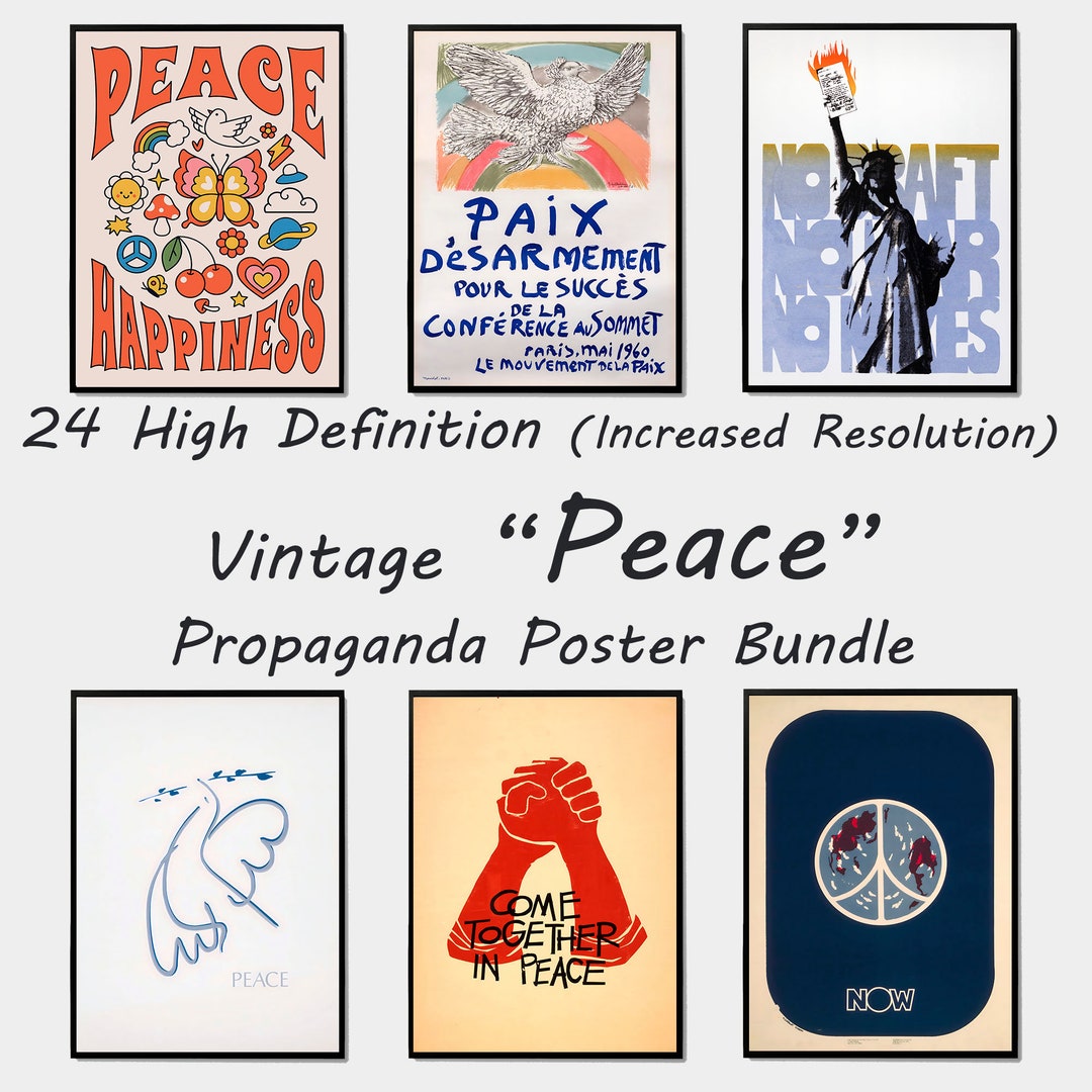 24 Vintage Peace Poster Bundle, No War Retro Wall Art, Printable Peace ...