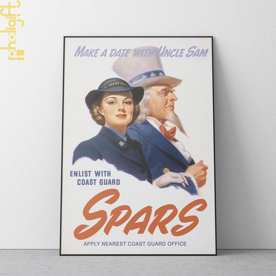 SPARS Coast Guard WWII Poster - "make a Date With Uncle Sam" Vintage ...