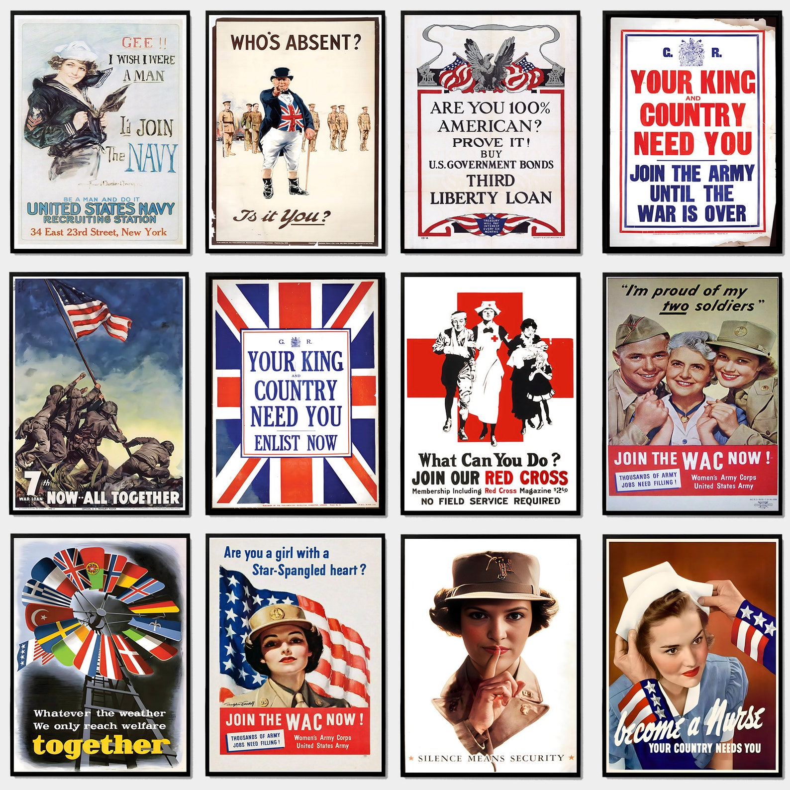 WW1 WW2 Propaganda Poster Bundle, Vintage Military Prints (digital ...