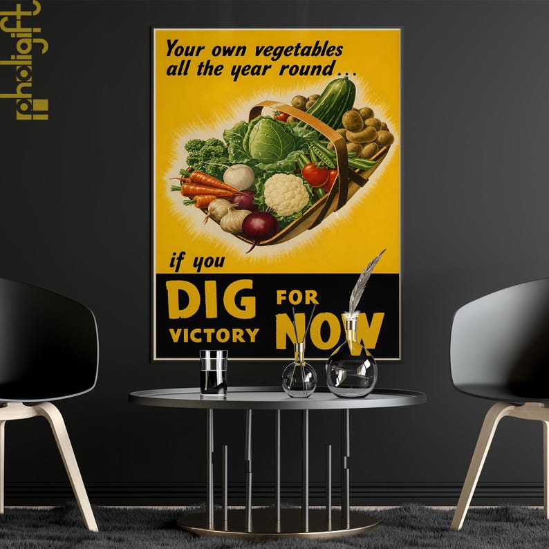 Vintage Dig for Victory Poster, WWII Vegetable Garden Wall Art (digital ...