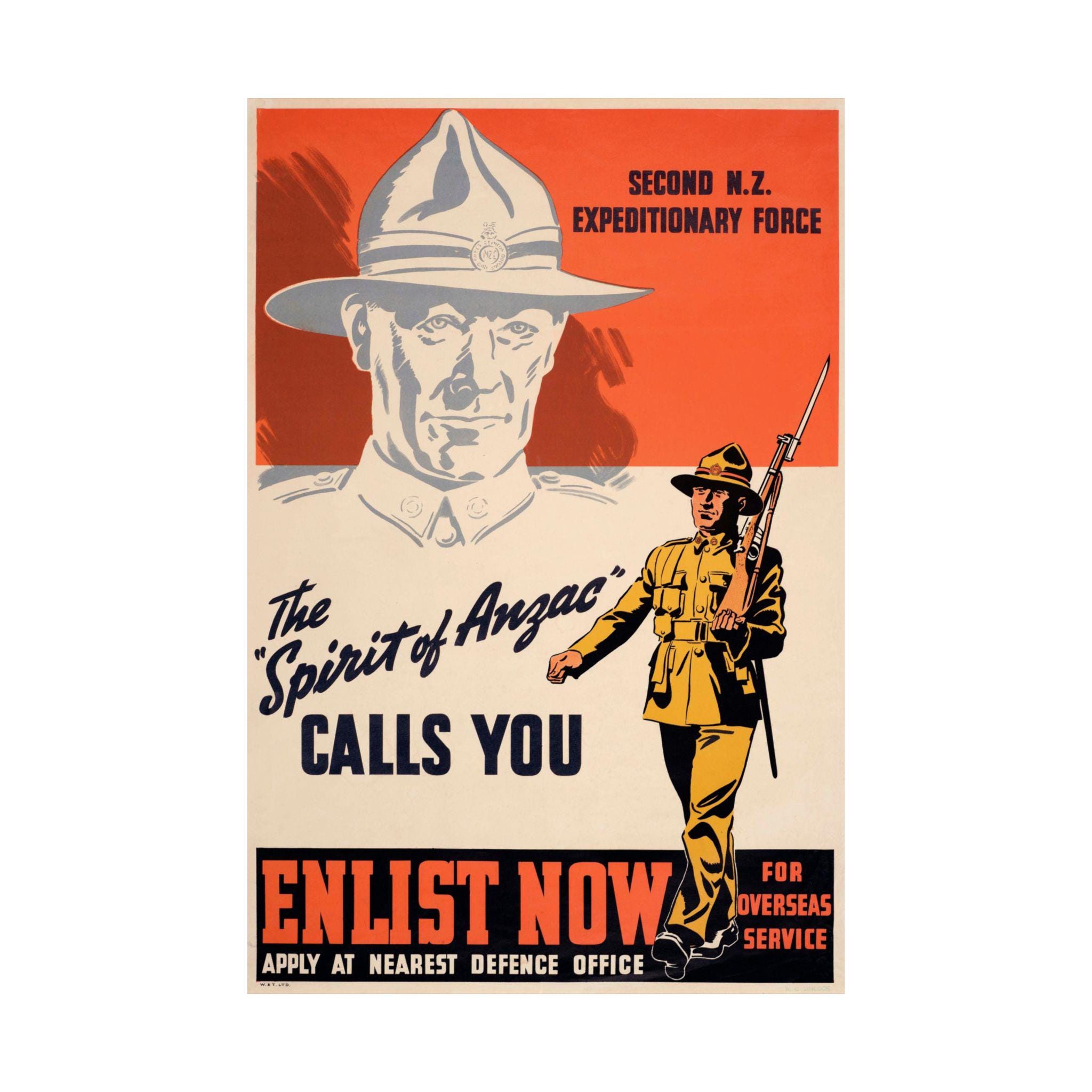 The "spirit of Anzac" Calls You Poster. Vintage WWI Enlistment Print ...