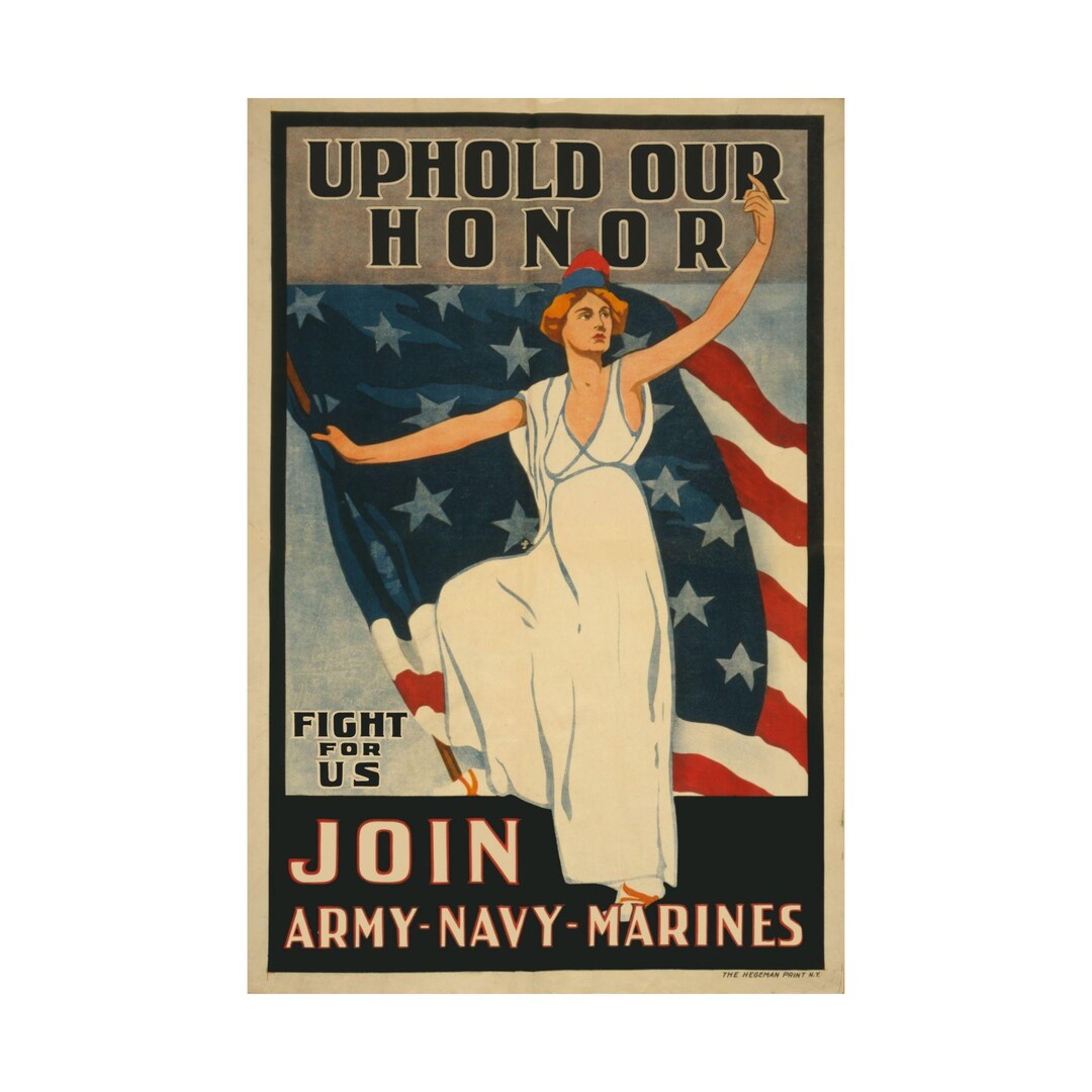 Uphold Our Honor Poster, Join Army Navy Marines WWII Propaganda Print ...
